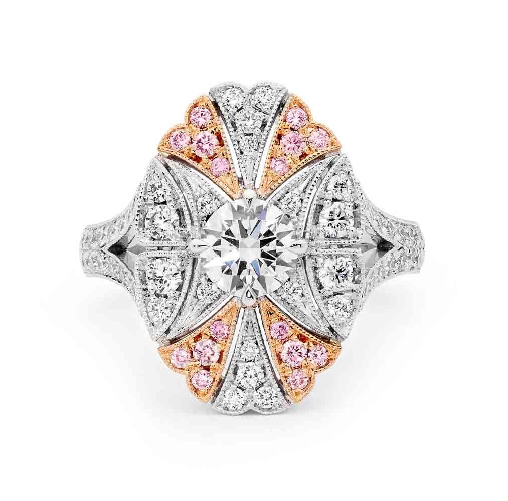 18ct White Gold Argyle Pink Diamond Ring | Art Deco Inspired